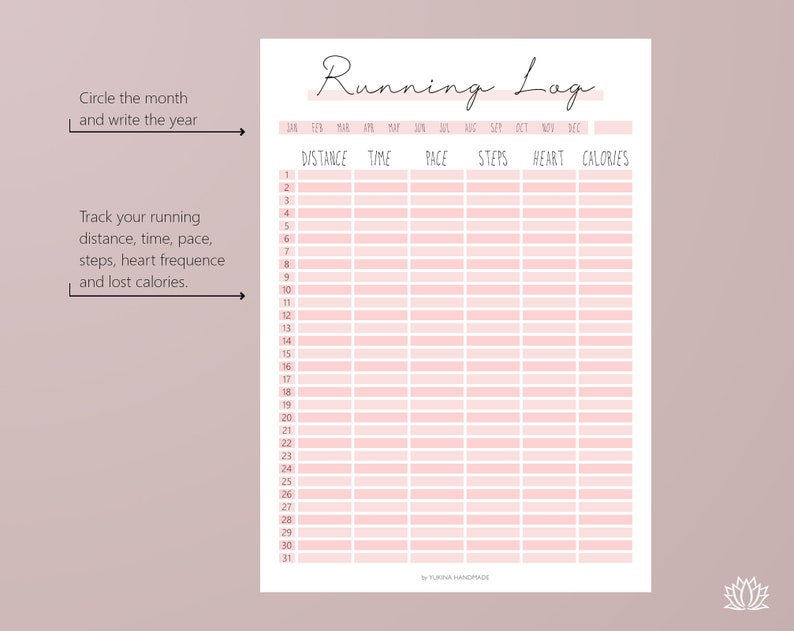 Running Tracker Printable, Sport Planner Fitness Journal Log Charts ...
