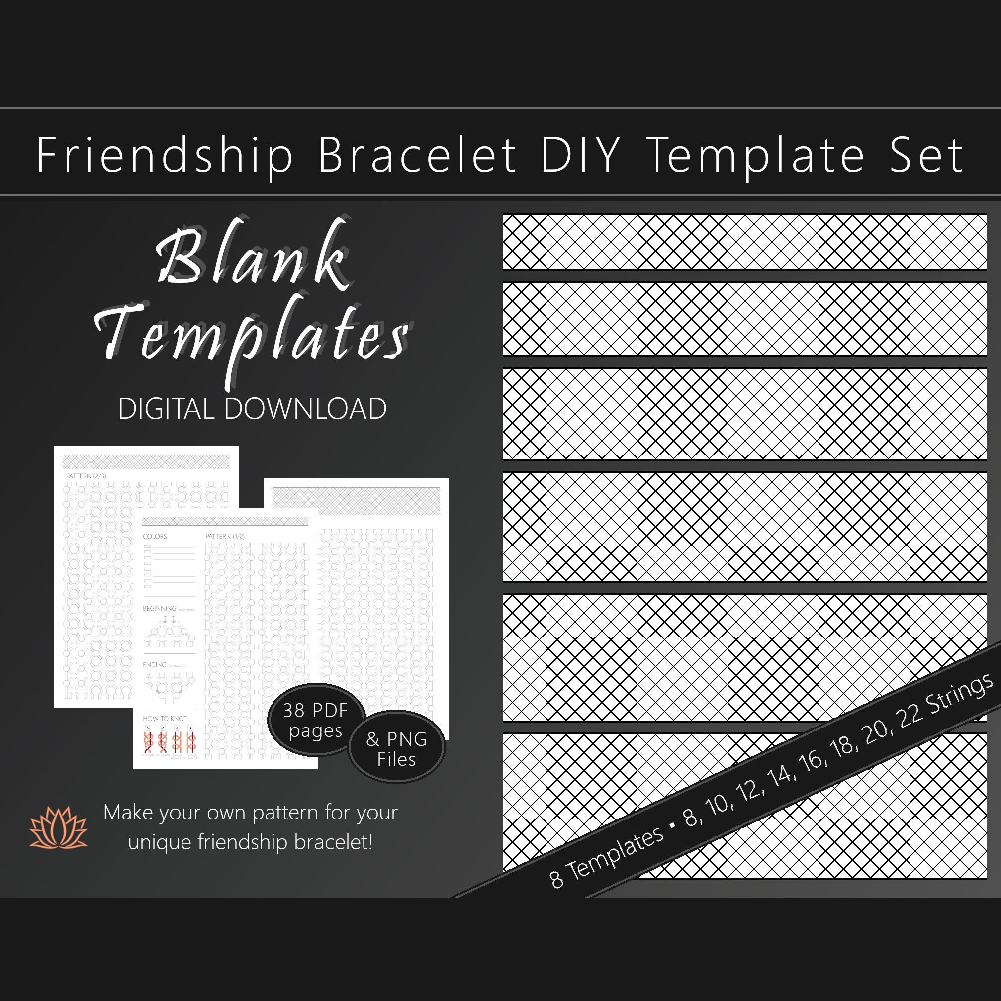 Friendship Bracelet DIY Template Set, Blank, for Own Patterns, Tutorial ...