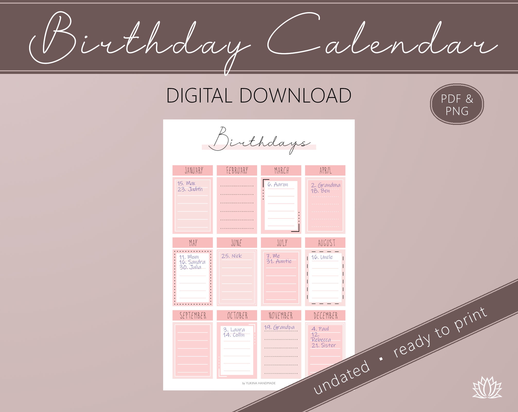 Yearly Planner Printable Activities Events Appointments - Etsy