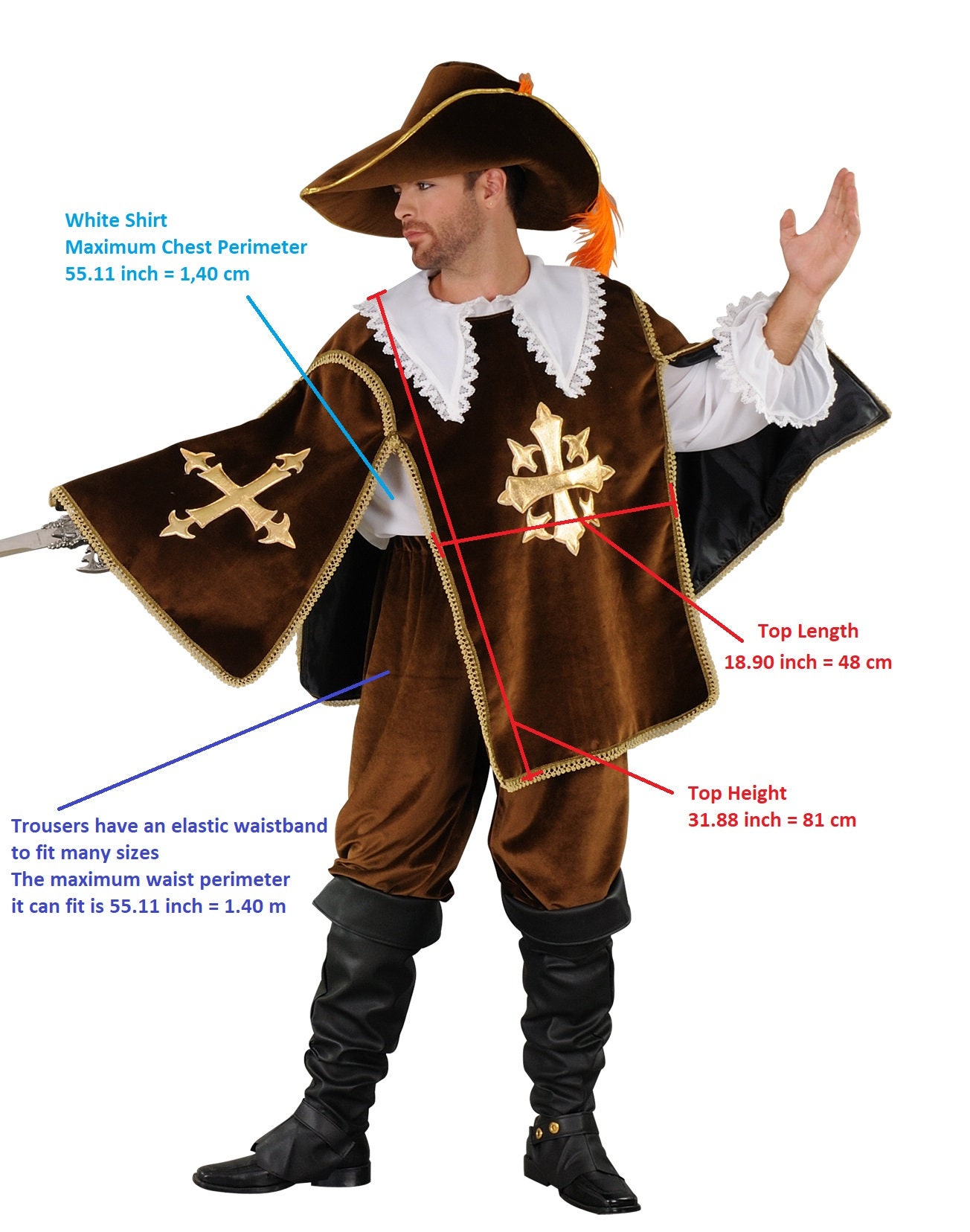 Velvet Brown Musketeer Renaissance Costume, Handmade Theatrical Costume ...