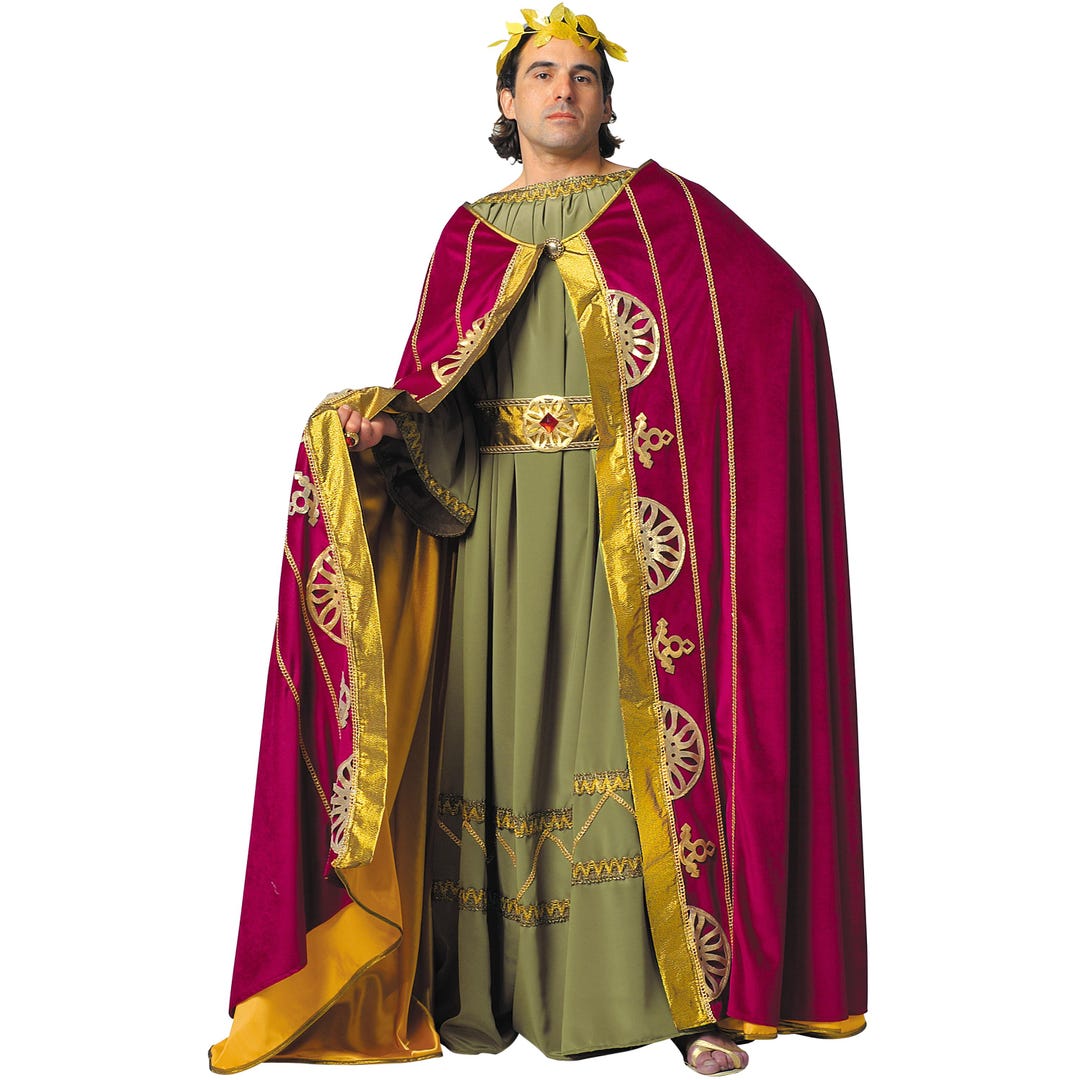 Julius Caesar Velvet Costume: Roman Toga Outfit With Gold Leaf Headband ...