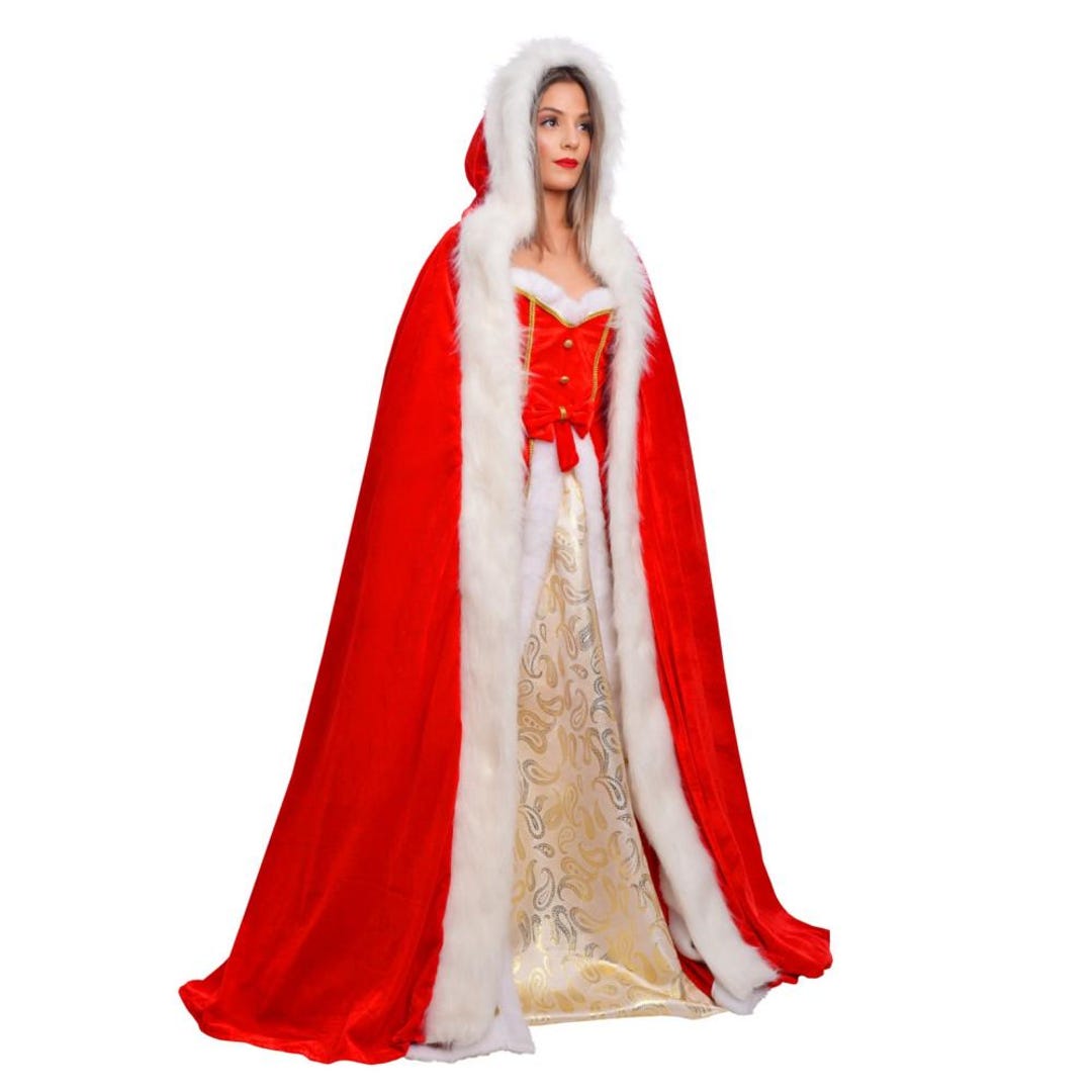 Unisex Christmas Red Velvet Cape, Hooded Santa Cape With White Faux Fur ...