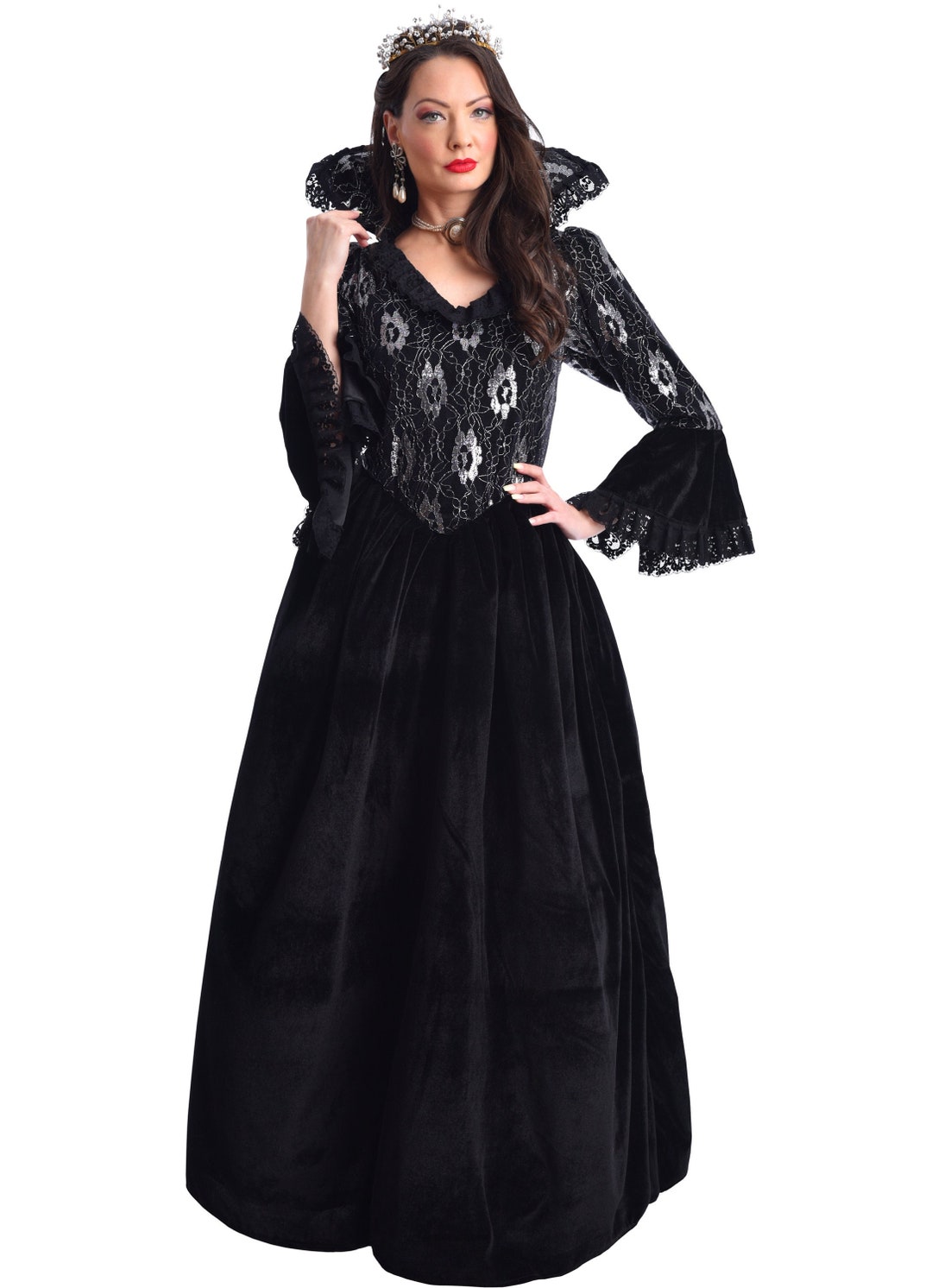 Halloween Velvet Vampire Costume, Handmade Women's Black Witch, Cosplay ...