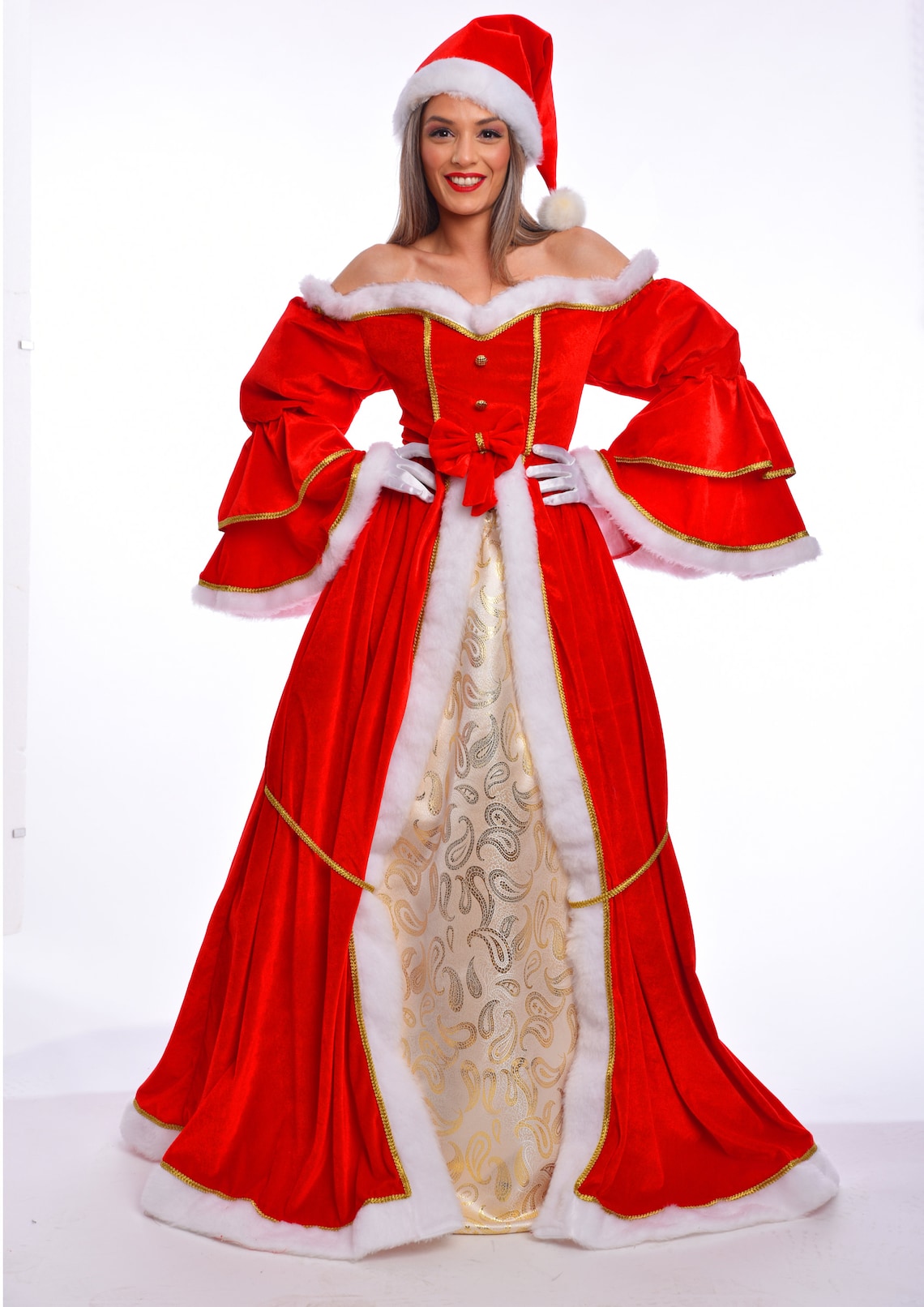 Miss Santa Claus Women's Costume Santa Red Gold Costume - Etsy