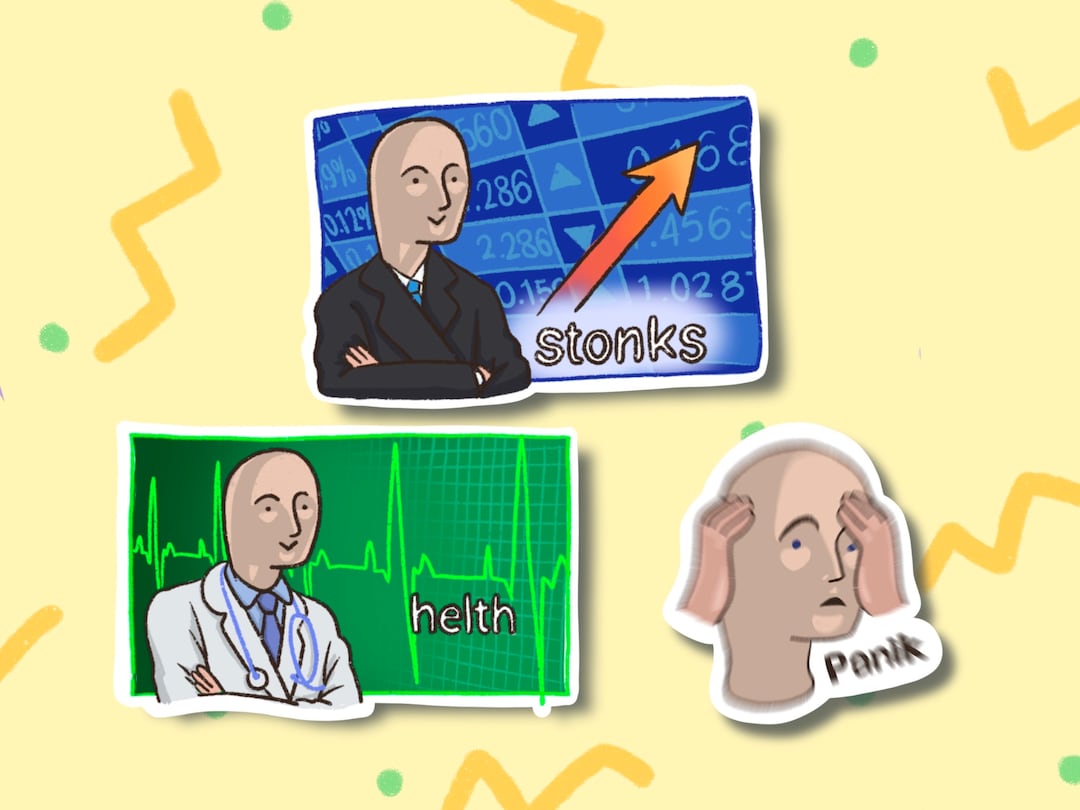 Stonks And Helth Meme Sticker Stonks Guy Helth Guy Dank Meme Die Cut Sticker Etsy