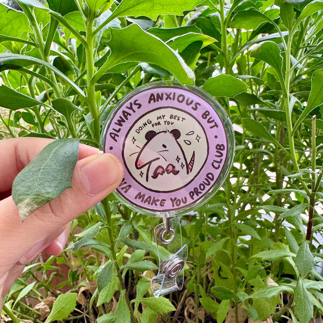 Possum Anxious Club Badge Reel With ID Belt Clip Cute Design Acrylic ...