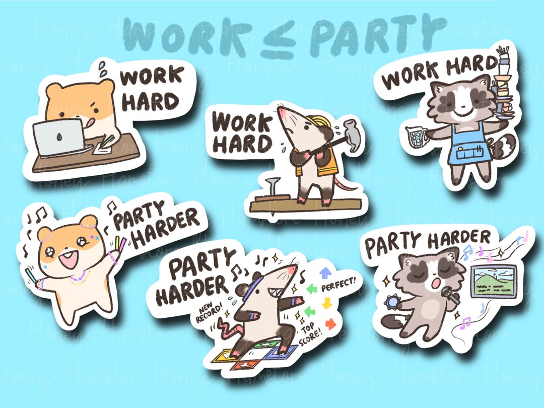 Work Hard Party Harder | Funny Animal Stickers | Gifts Under 10 | Water ...
