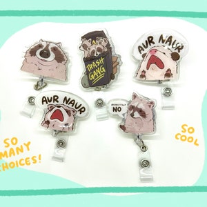 Raccoon Aur Naur Badge Reel With ID Belt Clip Cute Design Acrylic for ...