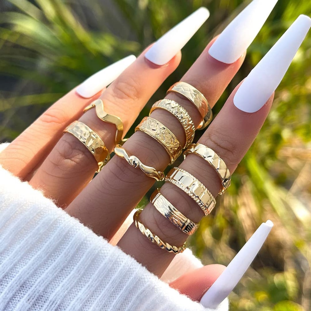 10 Pcs Boho Gold Knuckle Rings Set Twist Wave Stackable Rings Irregular ...