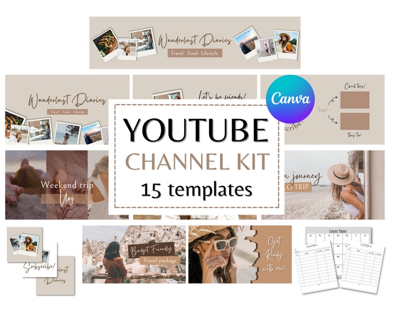 Travel Youtube Branding Kit Channel Art Video Thumbnails - Etsy