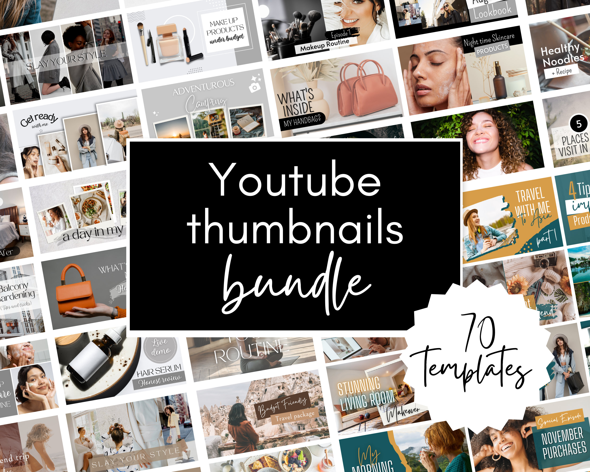 70 Youtube Thumbnail Templates Bundle Kit, Youtube Branding, Youtube ...
