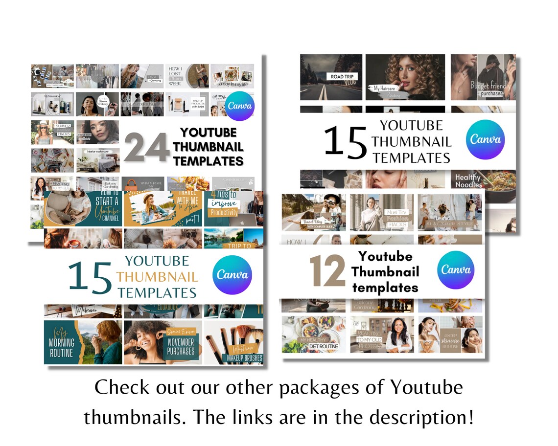 15 Youtube Thumbnail Templates Kit Canva Templates Youtube - Etsy