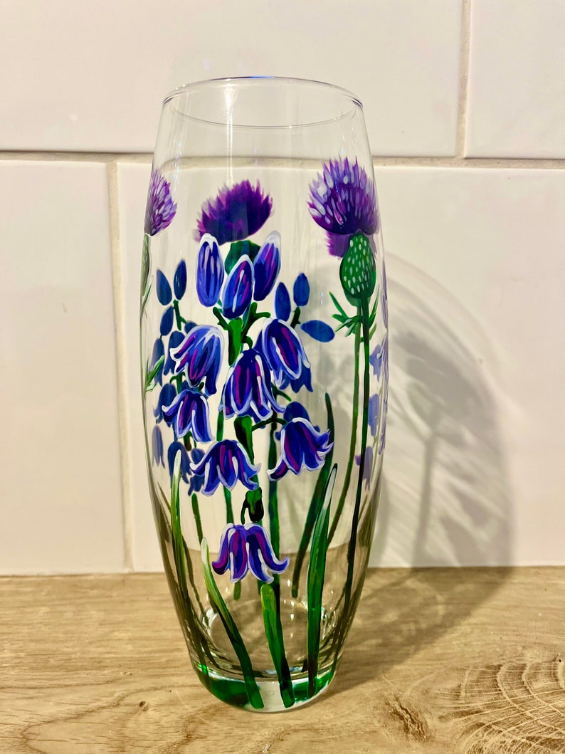 Hand Painted Vase/ Floral Thistle and Bluebell/ Bullet Design - Etsy UK