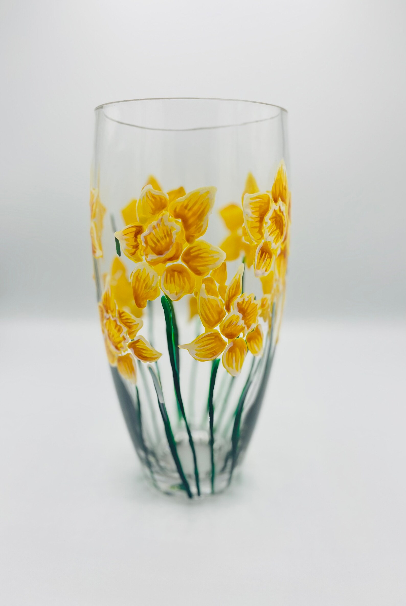 Hand Painted Vase/ Floral Daffodil / Bullet Shape - Etsy