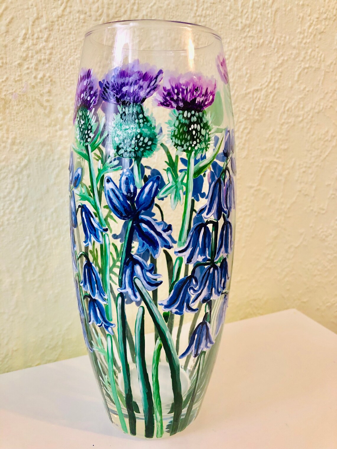 Hand Painted Vase/ Floral Thistle and Bluebell/ Bullet Design | Etsy UK