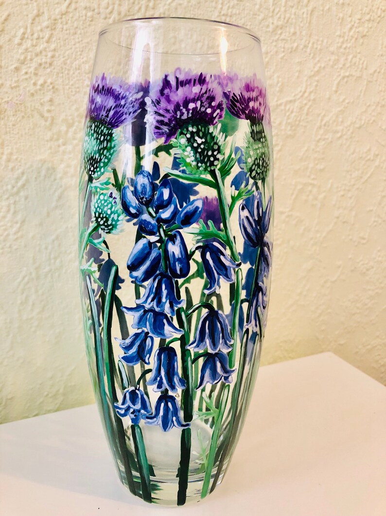Hand Painted Vase/ Floral Thistle and Bluebell/ Bullet Design | Etsy UK
