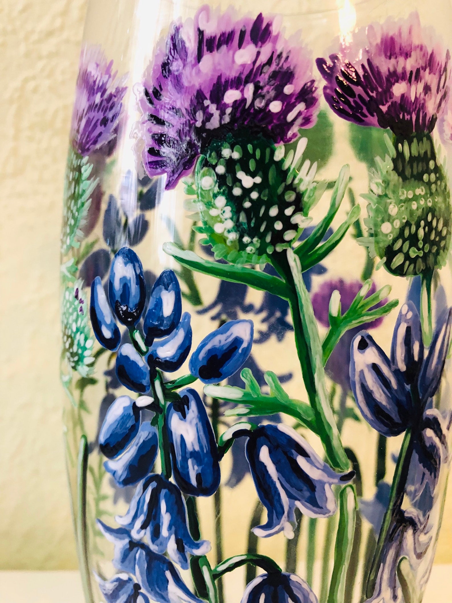 Hand Painted Vase/ Floral Thistle and Bluebell/ Bullet Design | Etsy UK