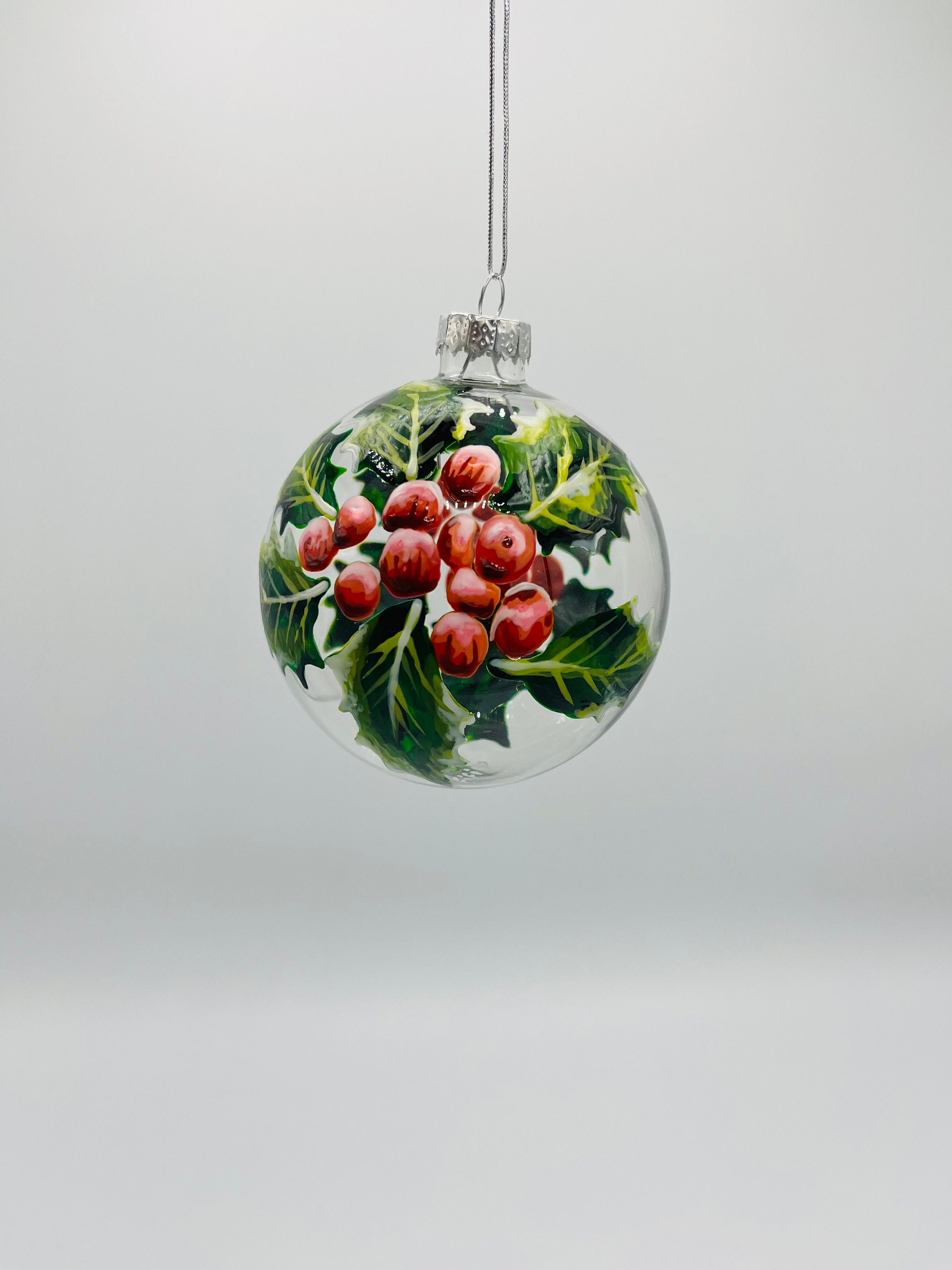 Hand Painted Glass Bauble/ Christmas Holly and Berries - Etsy