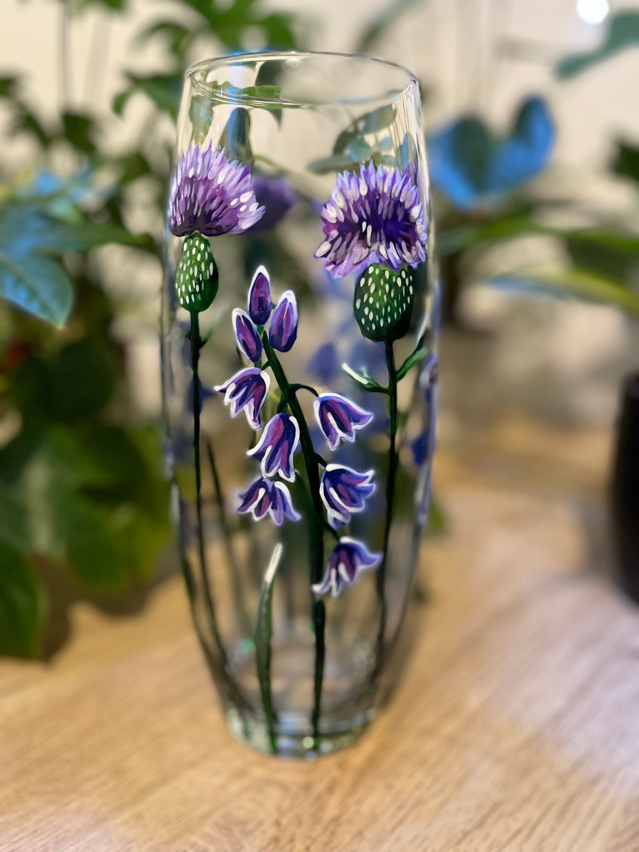 Hand Painted Vase/ Floral Thistle and Bluebell/ Bullet Design - Etsy UK