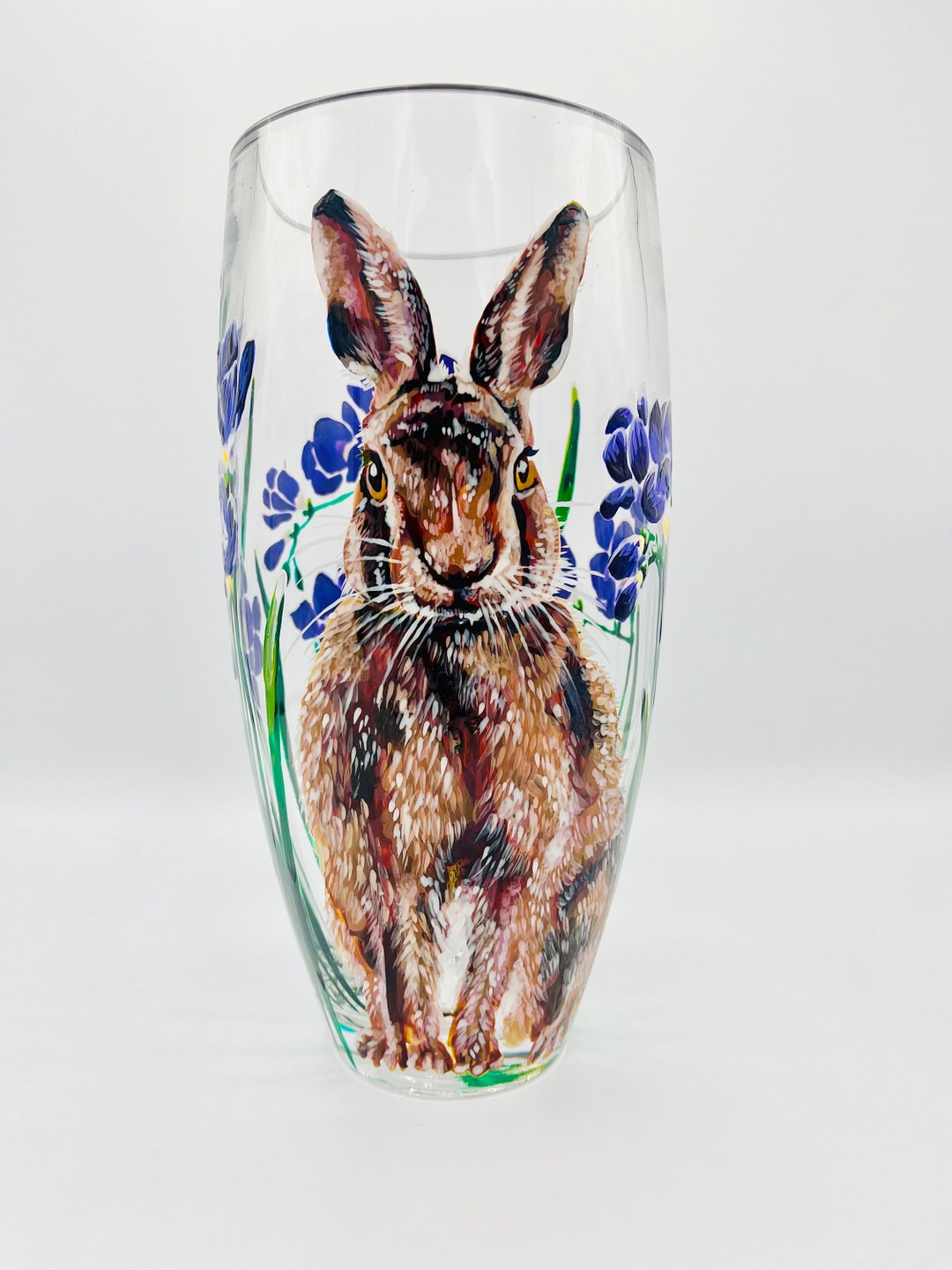 Hand Painted Rabbit Vase / Freesias Design/glass Bullet Vase - Etsy