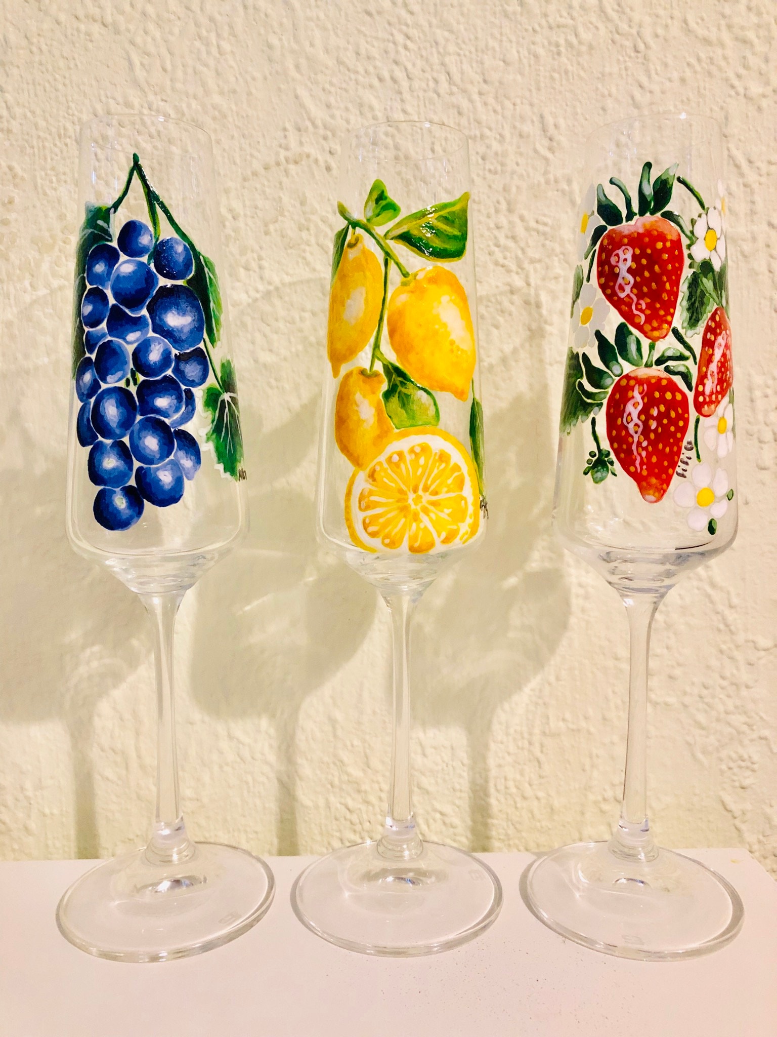 Copas de champán pintadas a mano / Frutas / Conjunto de 6 | Etsy