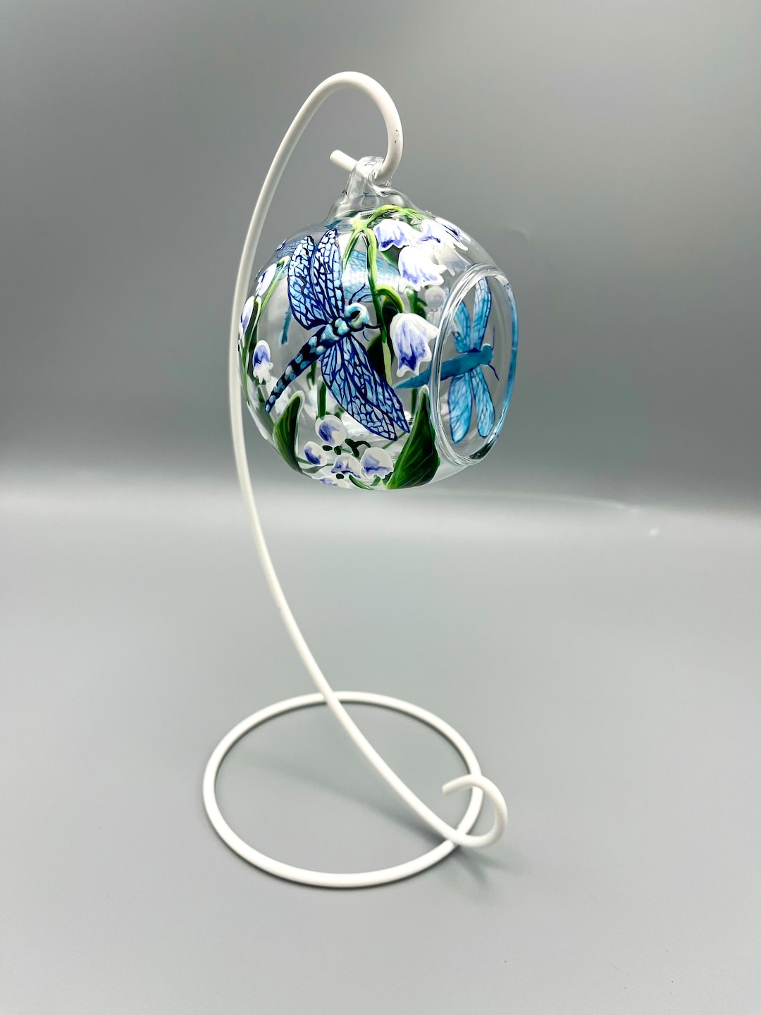 Hand Painted Tealight Holder / Lilly of the Valley / Dragonflies / May ...