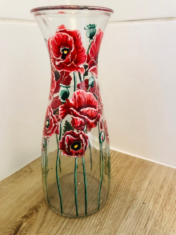 Home Décor Home & Living Hand Painted Vase/ Flute Design/Poppies Vases ...