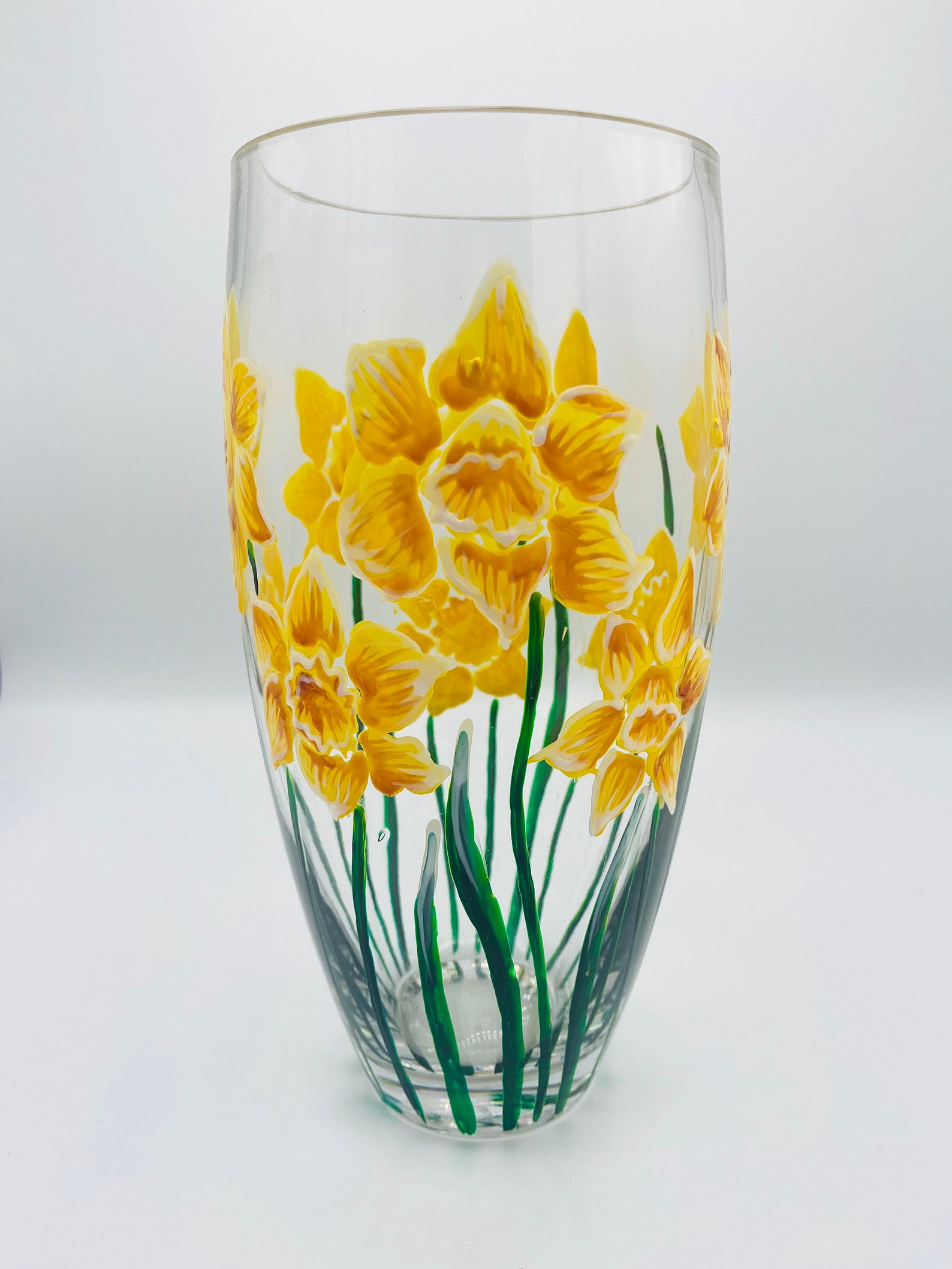 Hand Painted Vase/ Floral Daffodil / Bullet Shape - Etsy