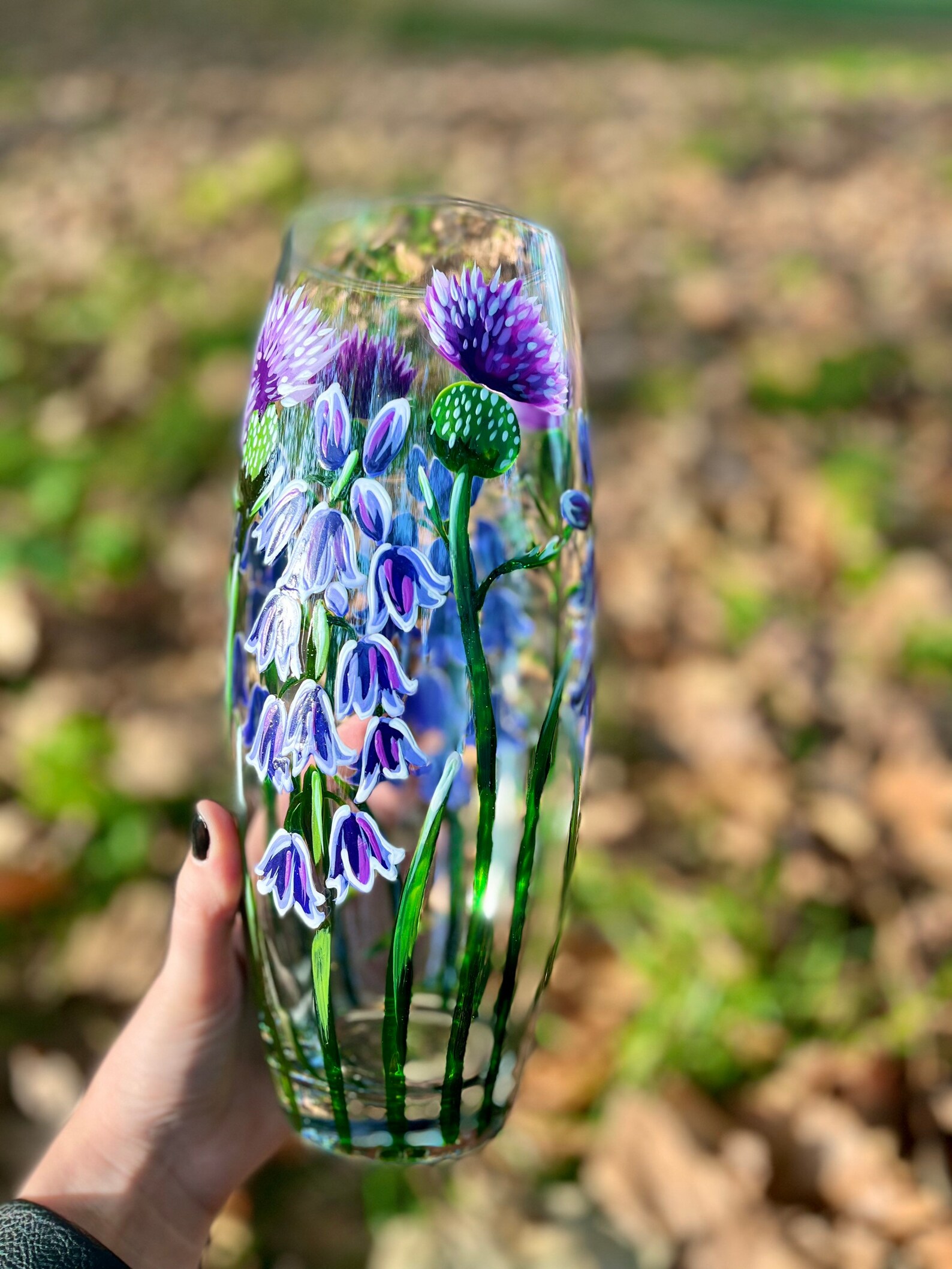 Hand Painted Vase/ Floral Thistle and Bluebell/ Bullet Design - Etsy UK