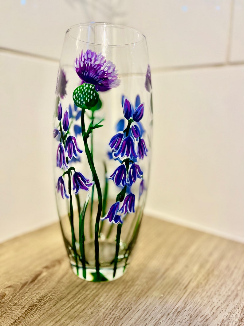 Hand Painted Vase/ Floral Thistle and Bluebell/ Bullet Design - Etsy UK