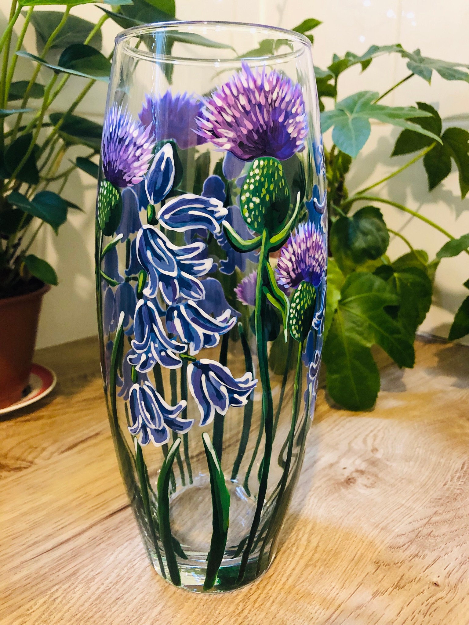 Hand Painted Vase/ Floral Thistle and Bluebell/ Bullet Design - Etsy UK