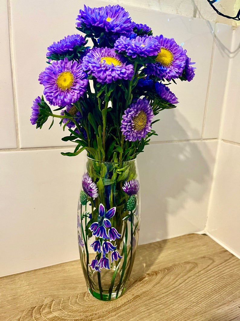Hand Painted Vase/ Floral Thistle and Bluebell/ Bullet Design - Etsy UK