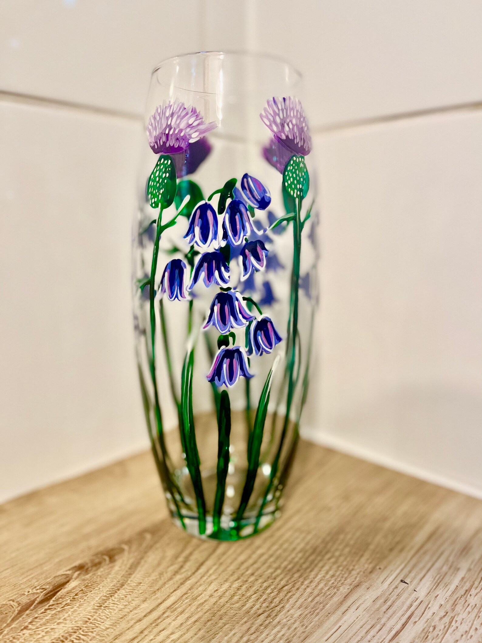 Hand Painted Vase/ Floral Thistle and Bluebell/ Bullet Design - Etsy UK