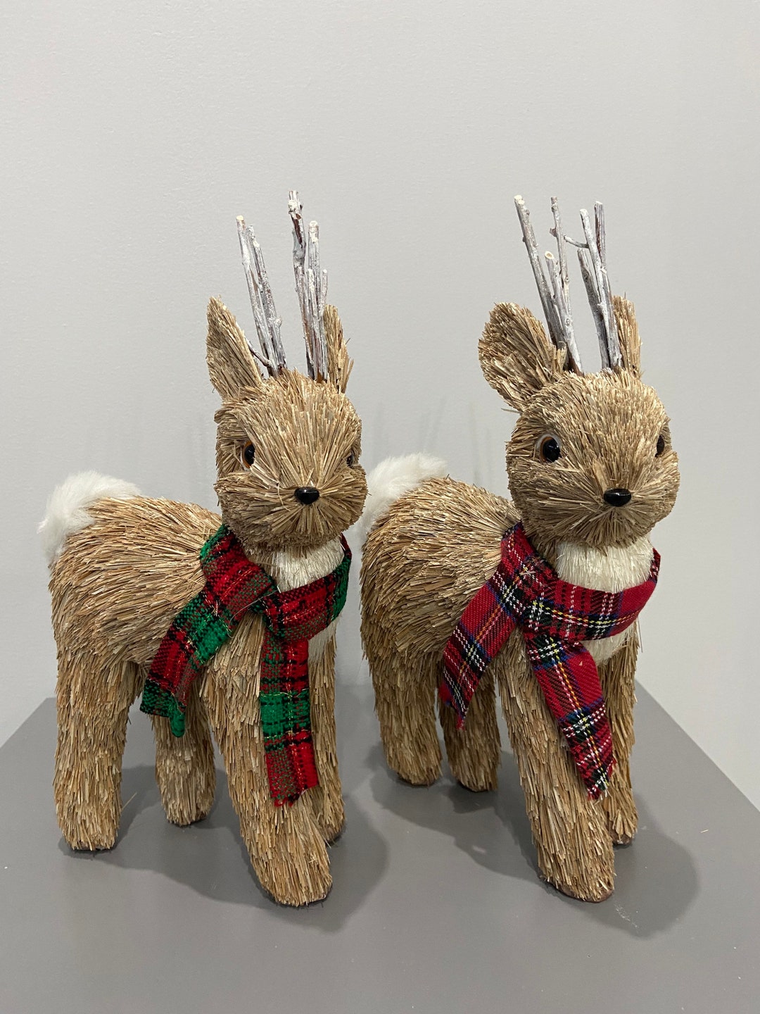 2 X Handmade Woodland Christmas Straw Reindeer Decoration - Etsy UK