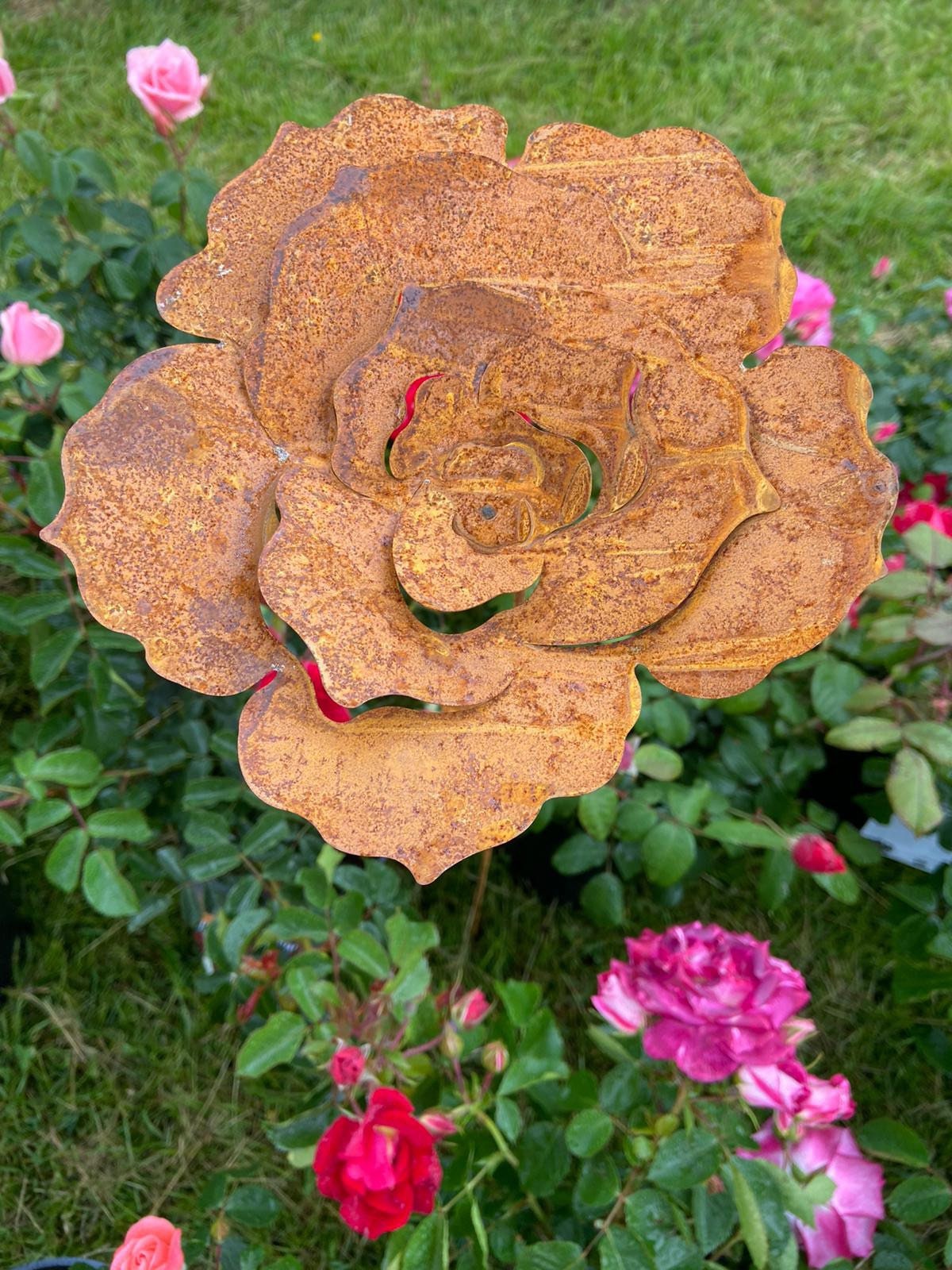 Rose Rustic Rusty Metal Flower Garden Art Garden Stake | Etsy