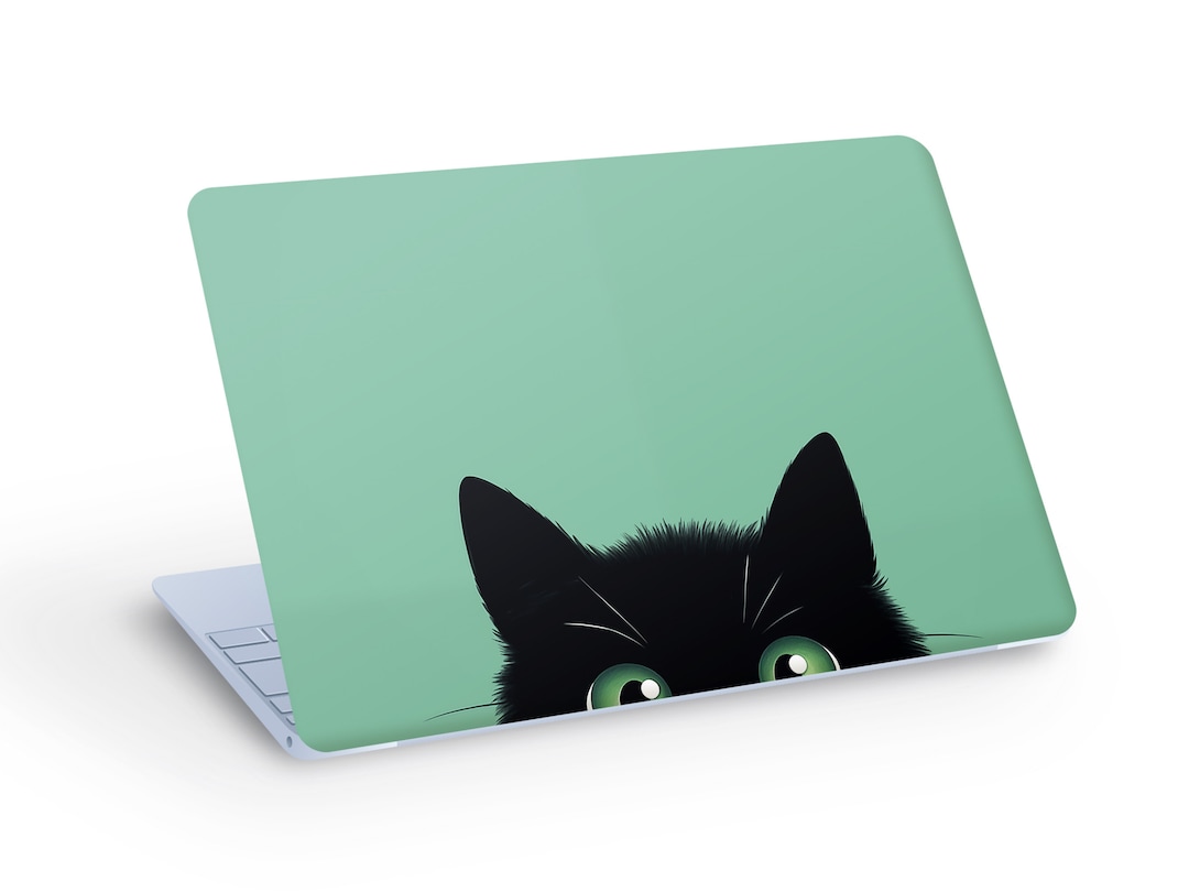 Cute Black CAT Peeks Out LAPTOP SKIN Decal Sticker, Black Cat Laptop ...