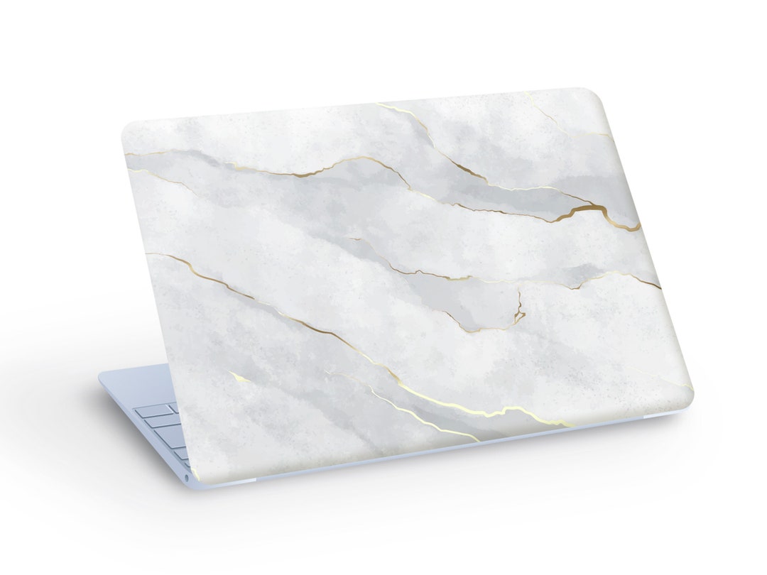 White MARBLE LAPTOP SKIN Decal Sticker, White & Gold Marble Laptop Skin ...