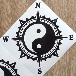 YIN YANG Compass Vinyl Decal Sticker, Compass Rose, Yin Yang Decal ...