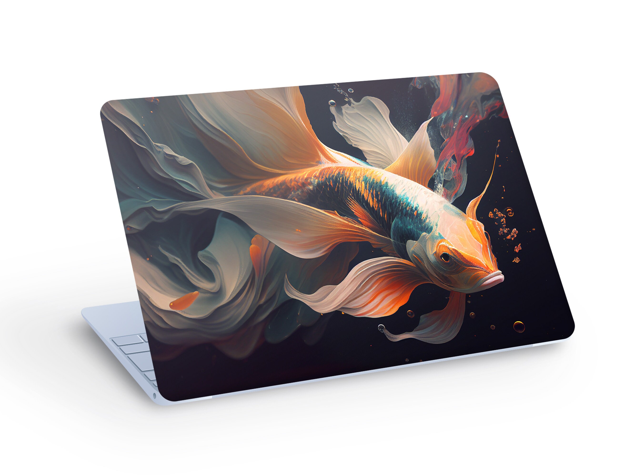 KOI FISH LAPTOP Skin Decal Sticker, Koi Fish on Black Background Laptop ...