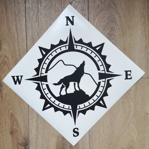 Mountain Wolf Compass Vinyl Decal Sticker, Compass Rose, Mountain Decal ...