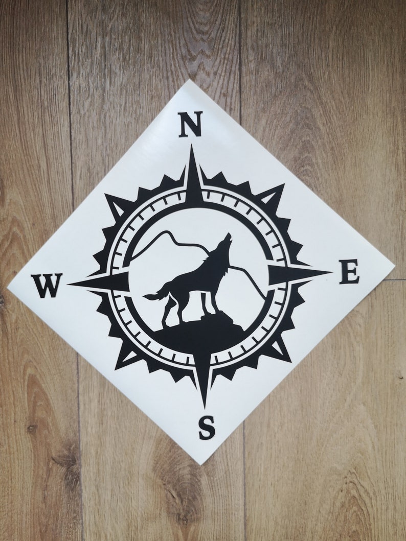 Mountain Wolf Compass Vinyl Decal Sticker Compass Rose | Etsy