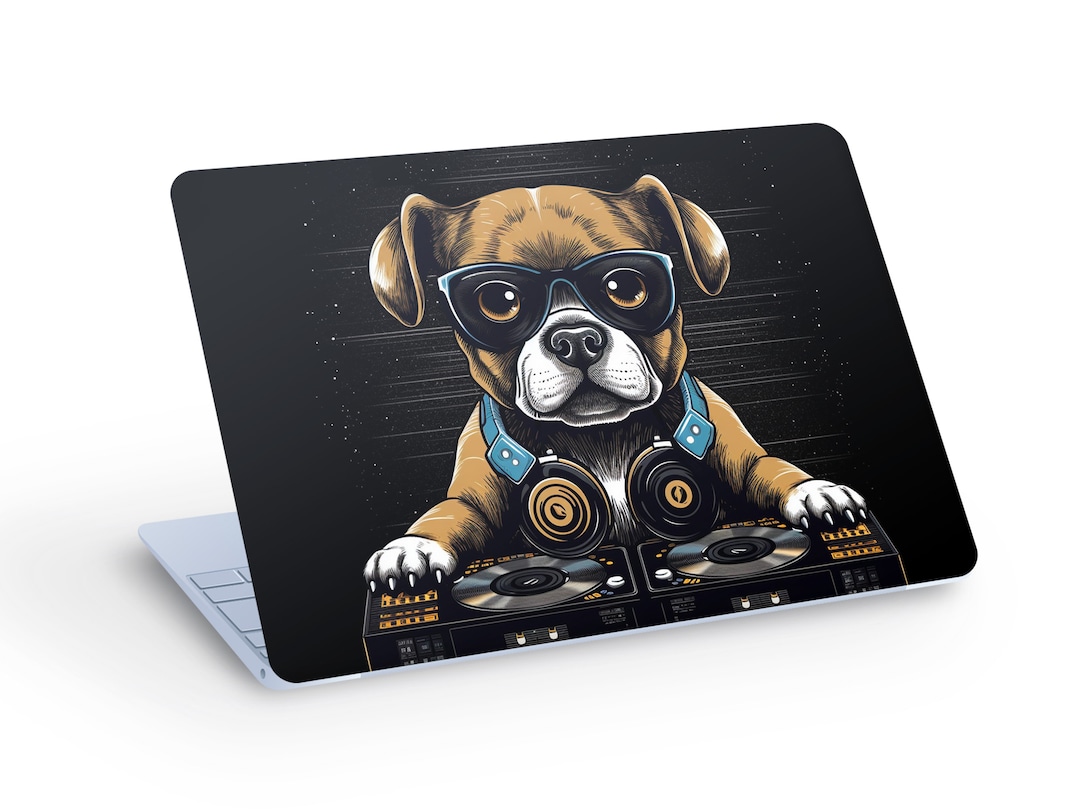 DJ Dog LAPTOP Skin Decal Sticker, Cute Dog DJ Laptop Skin Decal ...