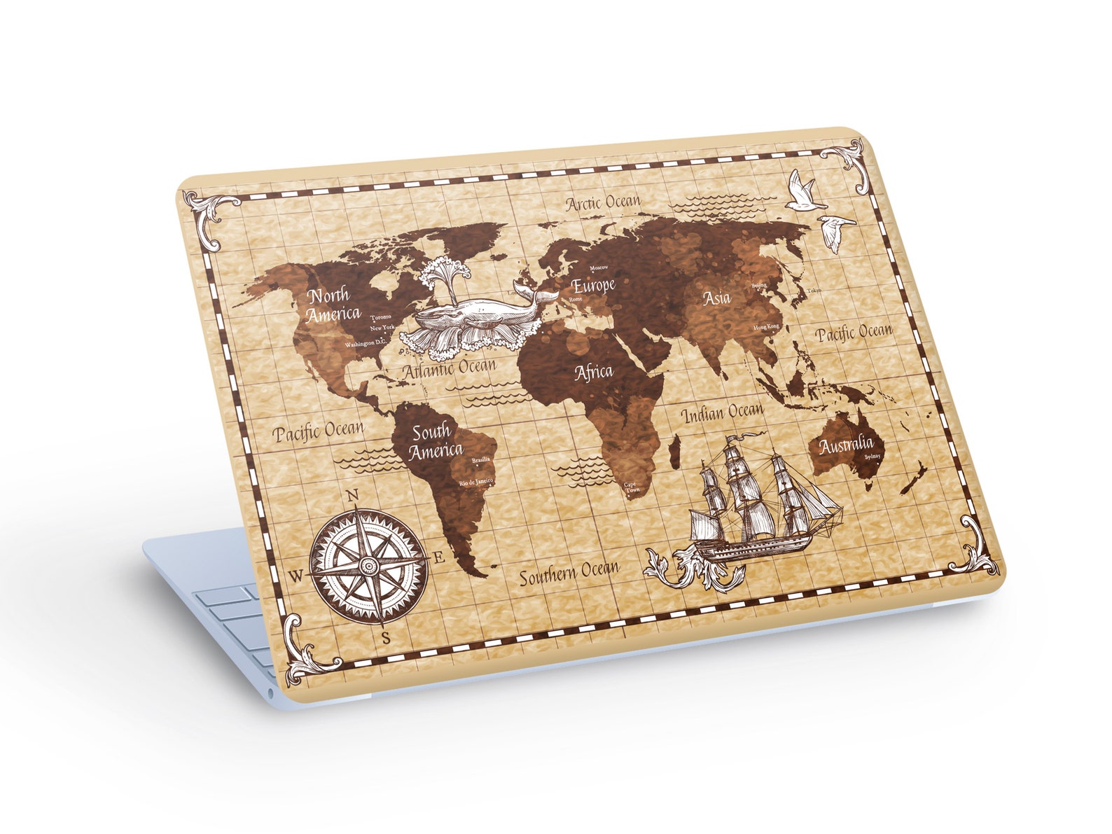 Vintage World Map Laptop Skin, Adventure MacBook Skin, Old World Map ...