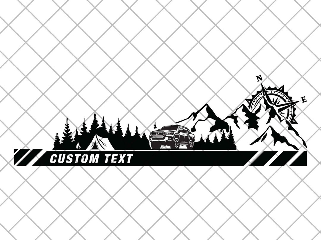 Custom Text Treeline Mountain COMPASS 4x4 off Road Truck Vinyl Decal ...