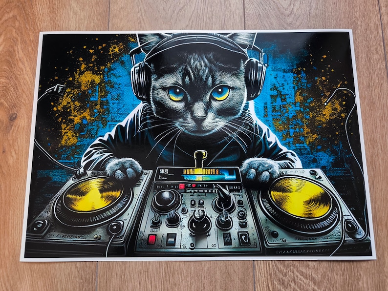 DJ Cat LAPTOP Skin Decal Sticker, Cute Cat DJ Laptop Skin Decal ...