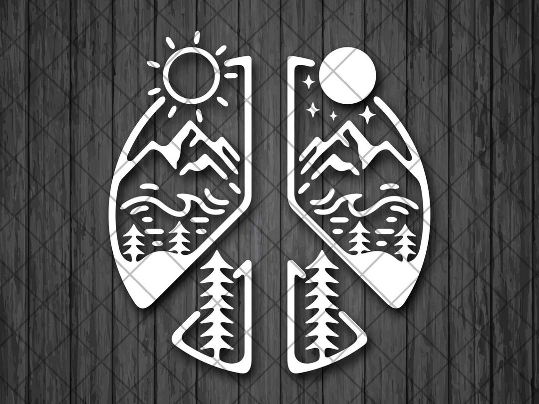 Elemental PEACE SIGN Sun Moon Mountain Lake Line Drawing Vinyl Decal ...