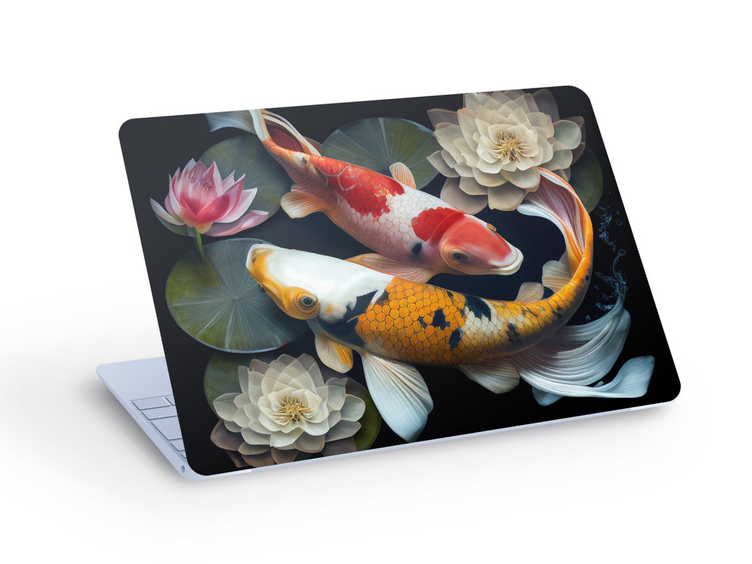 KOI FISH LAPTOP Skin Decal Sticker, Colorful Koi Fish & Flowers Laptop ...