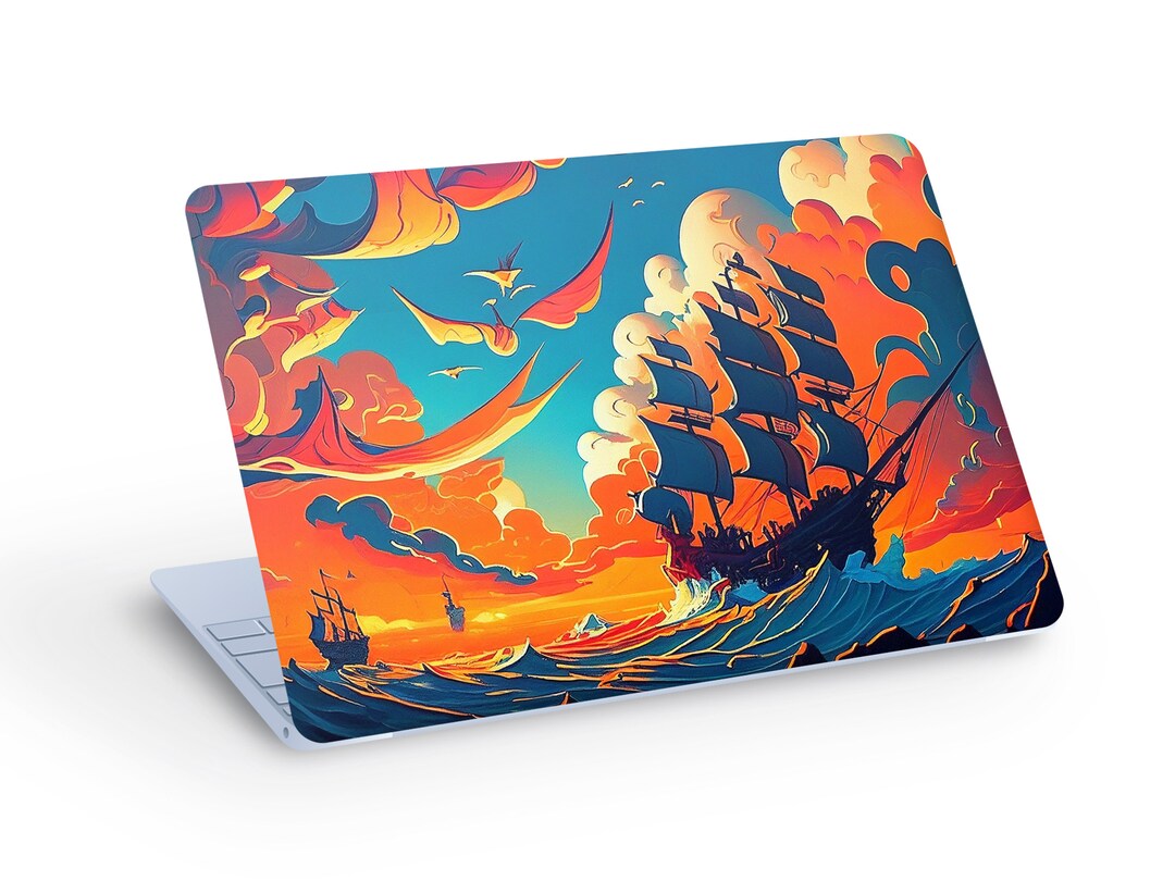 Vibrant Illustration Ship in the Ocean Cloudy Sky LAPTOP SKIN Decal ...