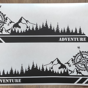 Treeline and Mountain With Compass SUV Vinyl Decal Sticker, Treeline ...