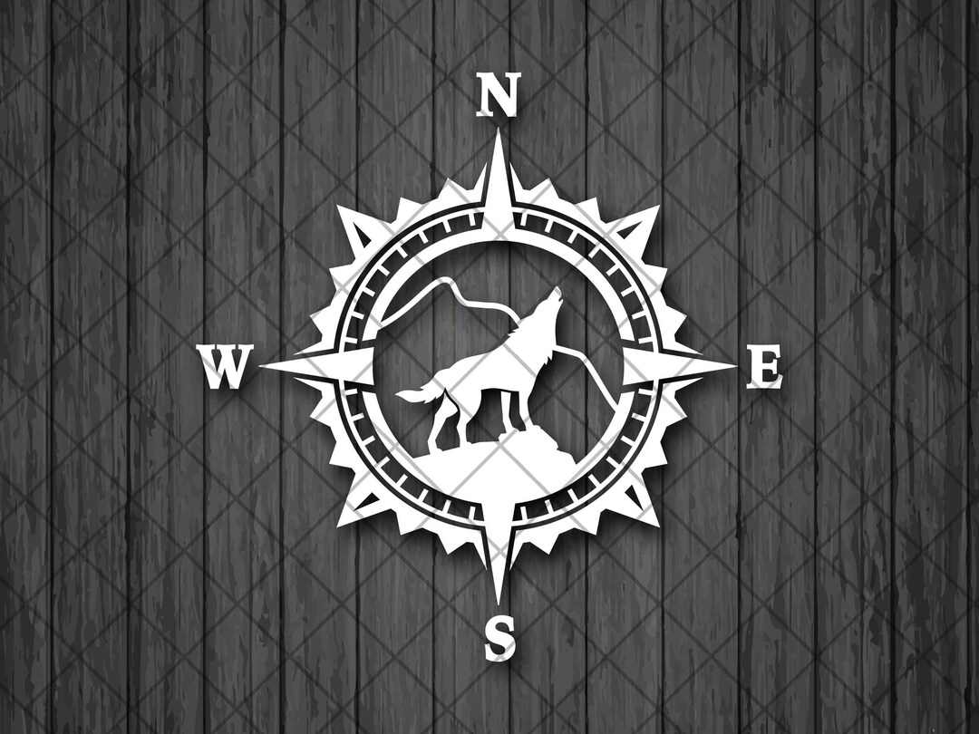 Mountain Wolf Compass Vinyl Decal Sticker, Compass Rose, Mountain Decal ...